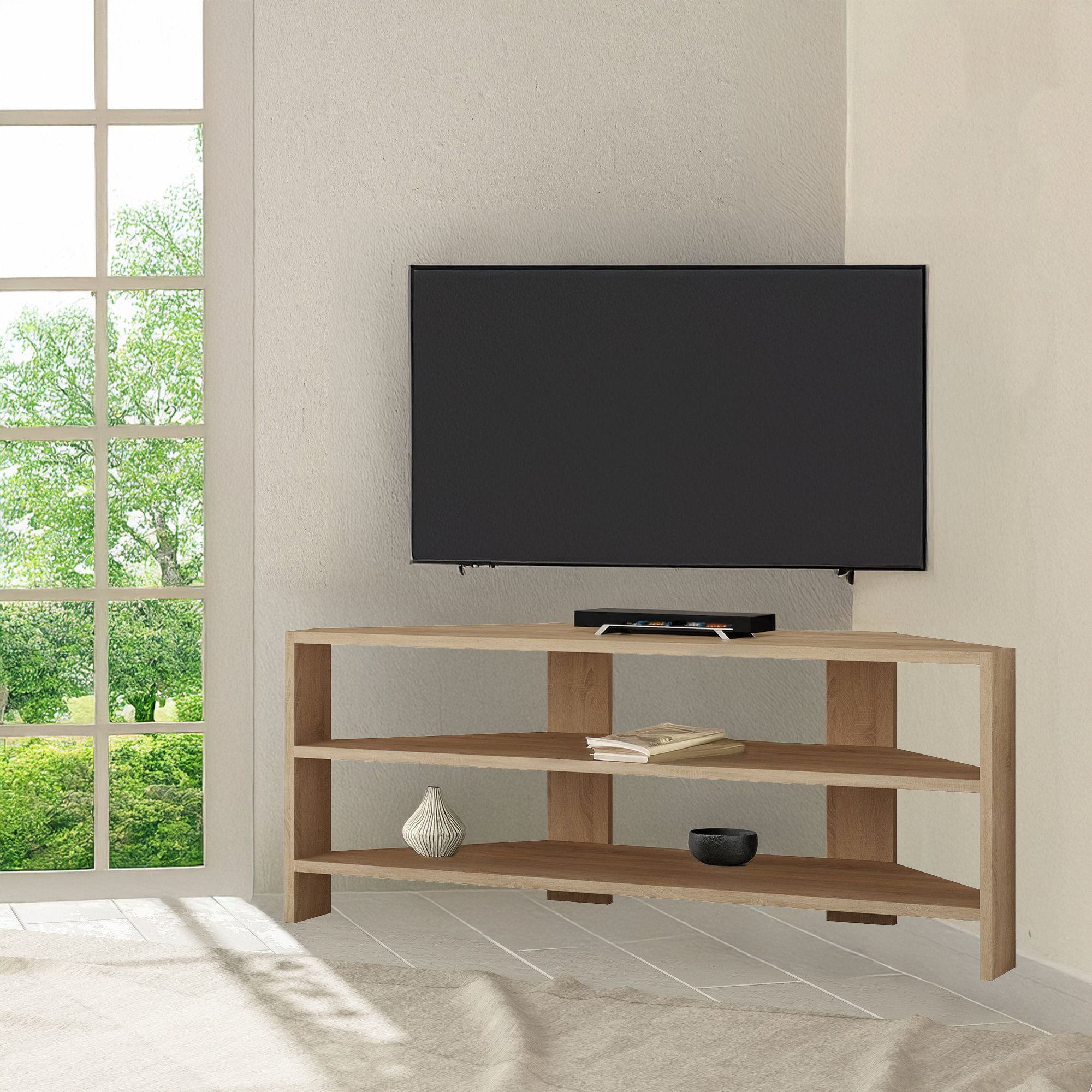 Hokku Designs 2 Tiers Triangle Corner Tv Stand For Tvs Up To 50 Wayfair